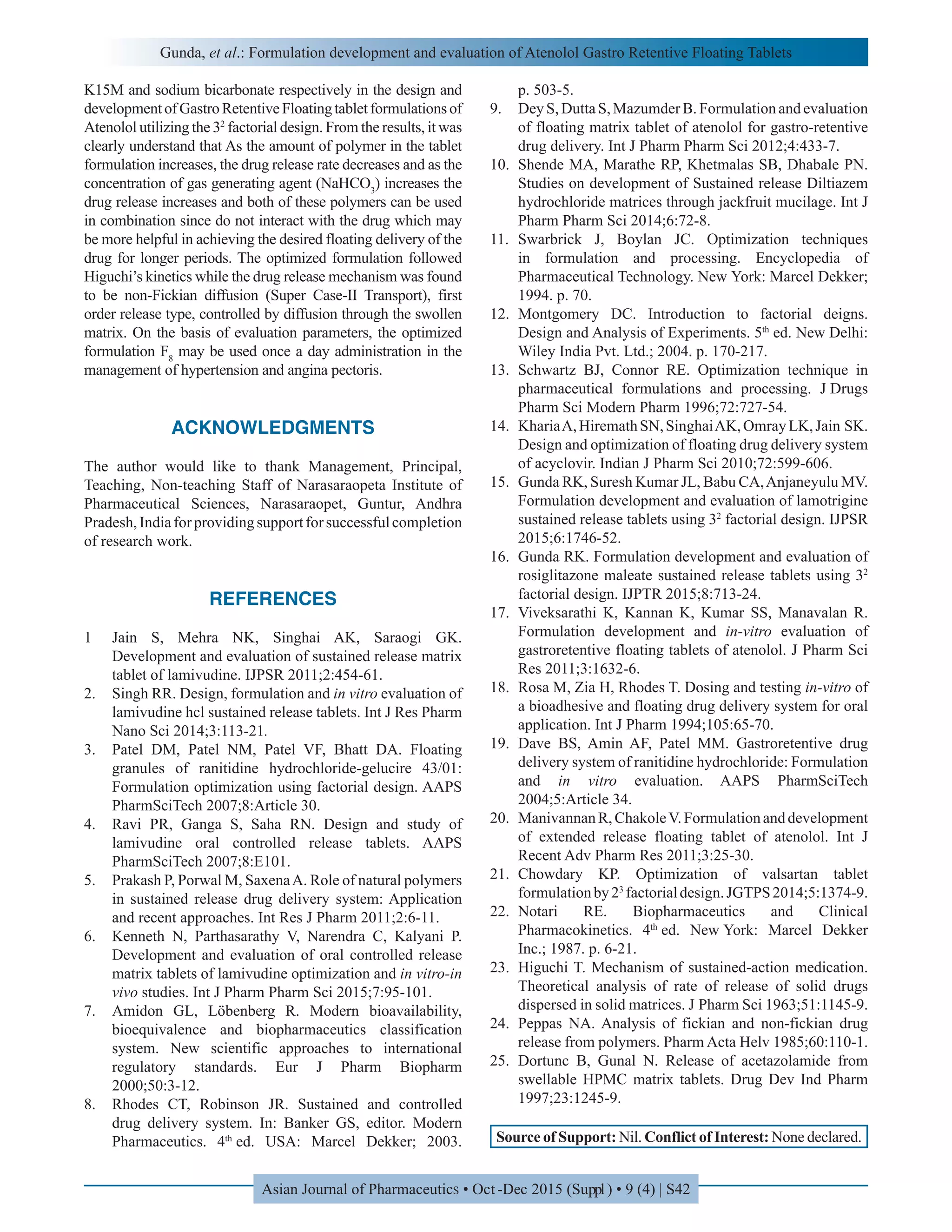 Design Formulation And Evaluation Of Atenolol Gastro Retentive Floating Tablets Pdf