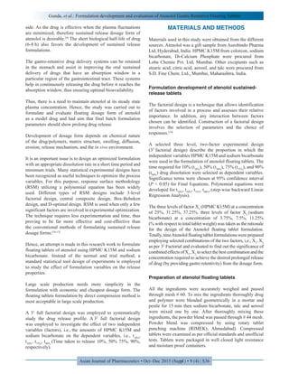 Design, Formulation and Evaluation of Atenolol Gastro Retentive Floating Tablets | PDF