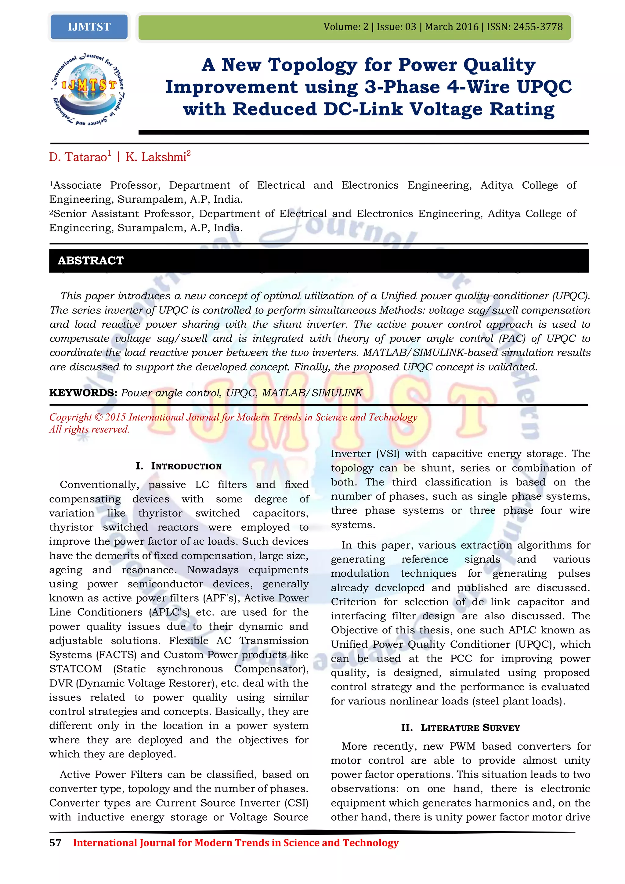 A New Topology for Power Quality Improvement using 3-Phase 4-Wire UPQC with Reduced DC-Link ...