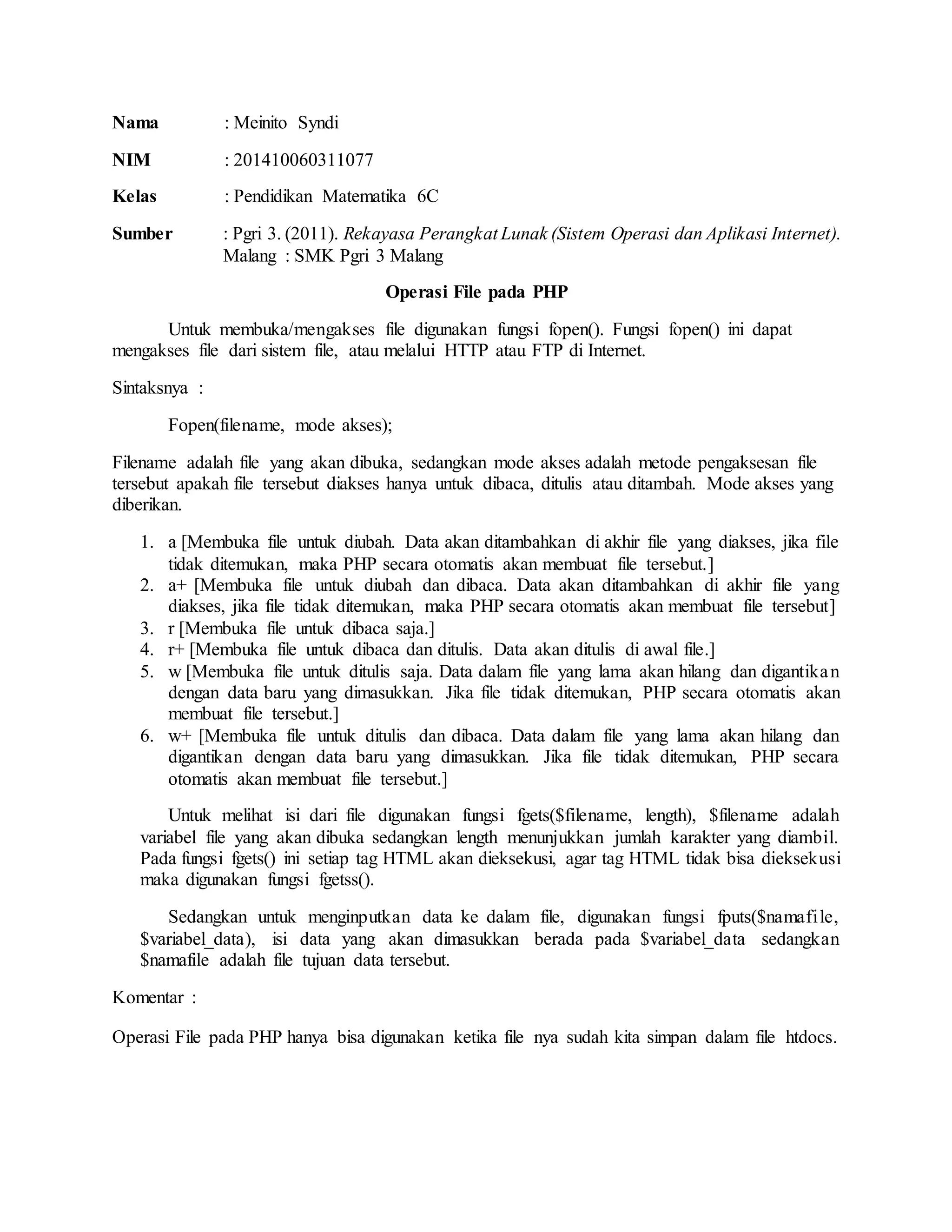 Operasi File pada PHP | PDF