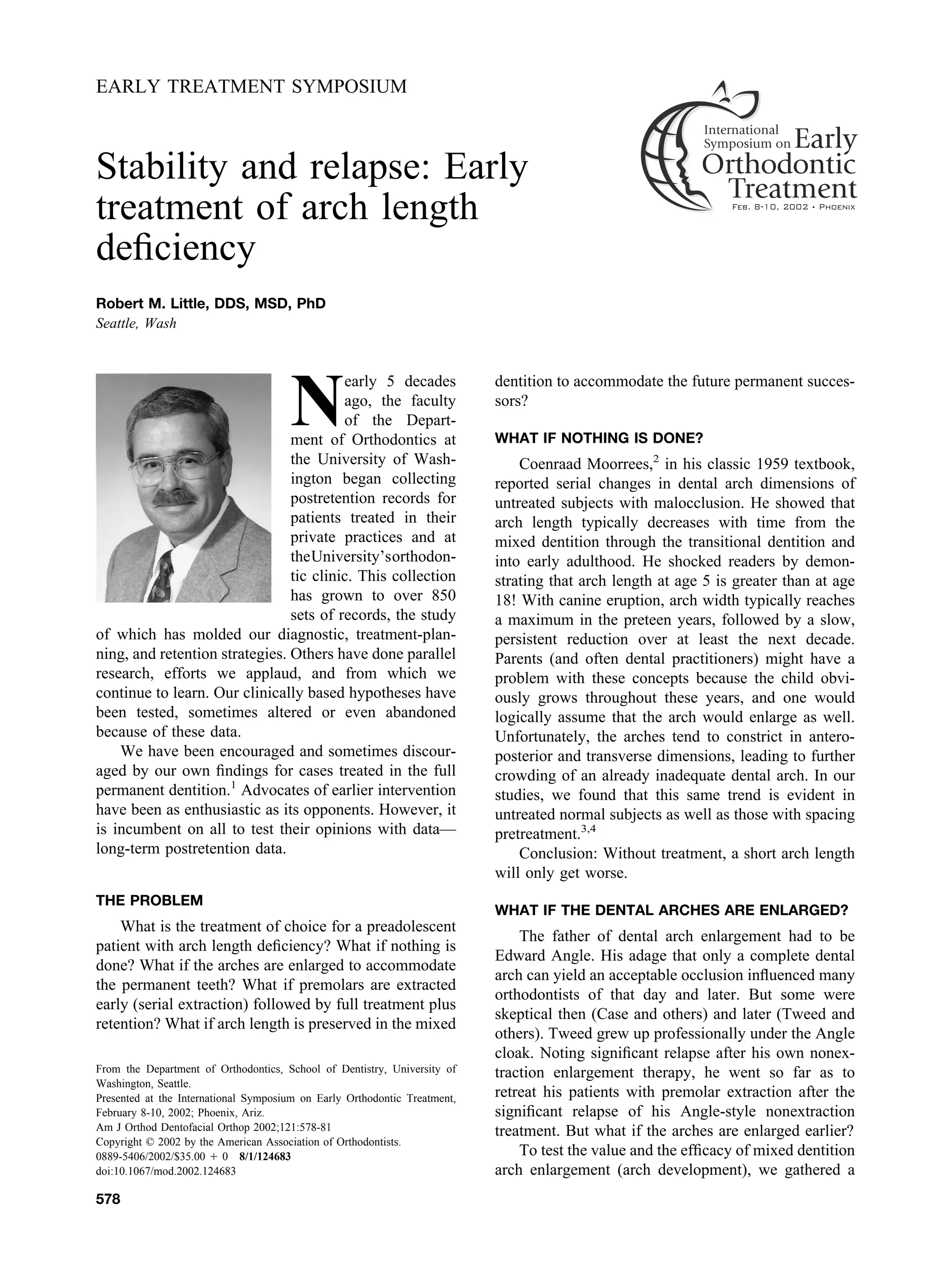 early orthodonatic treatment - stability and relapse | PDF