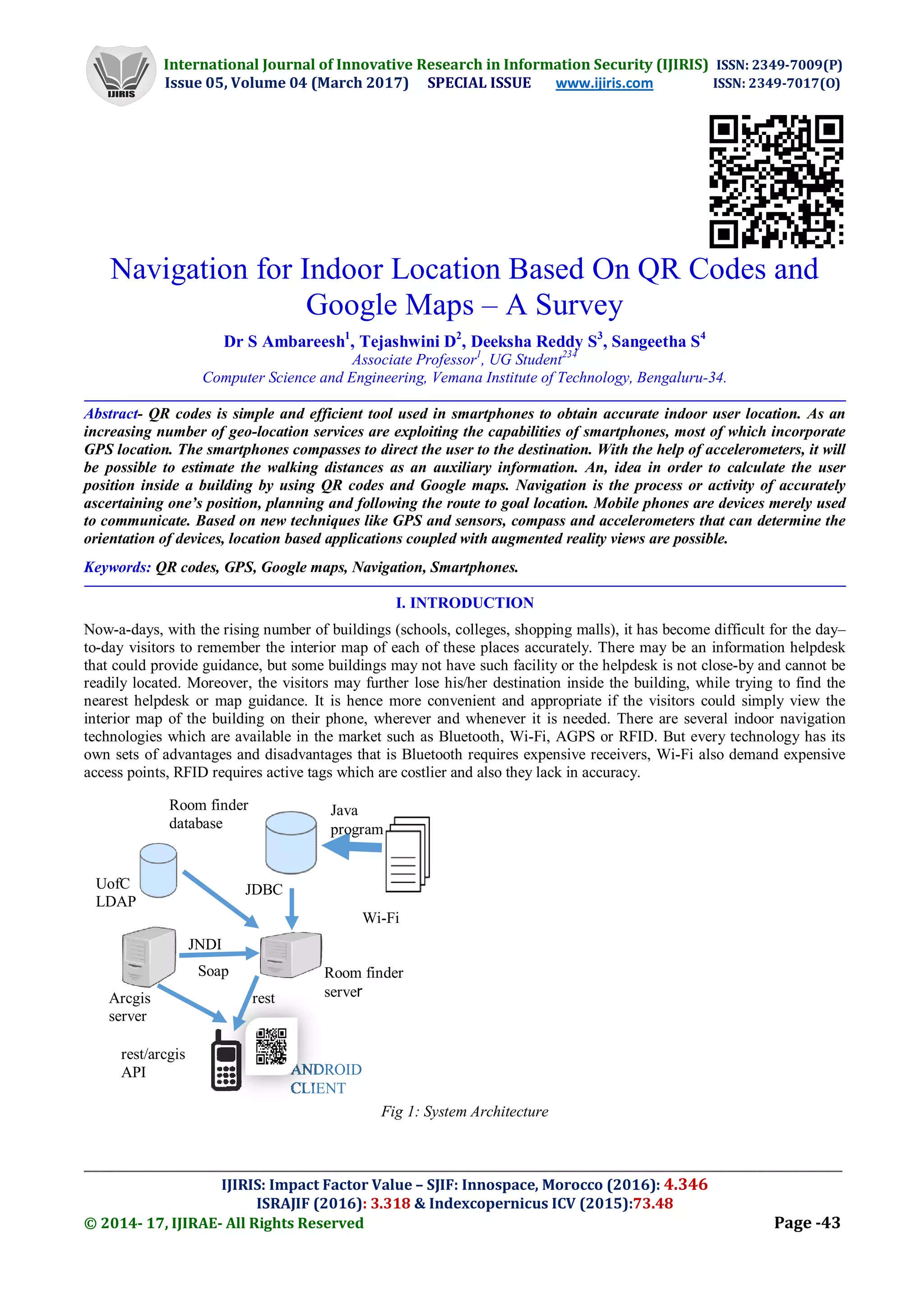 Navigation for Indoor Location Based On QR Codes and Google Maps – A Survey | PDF