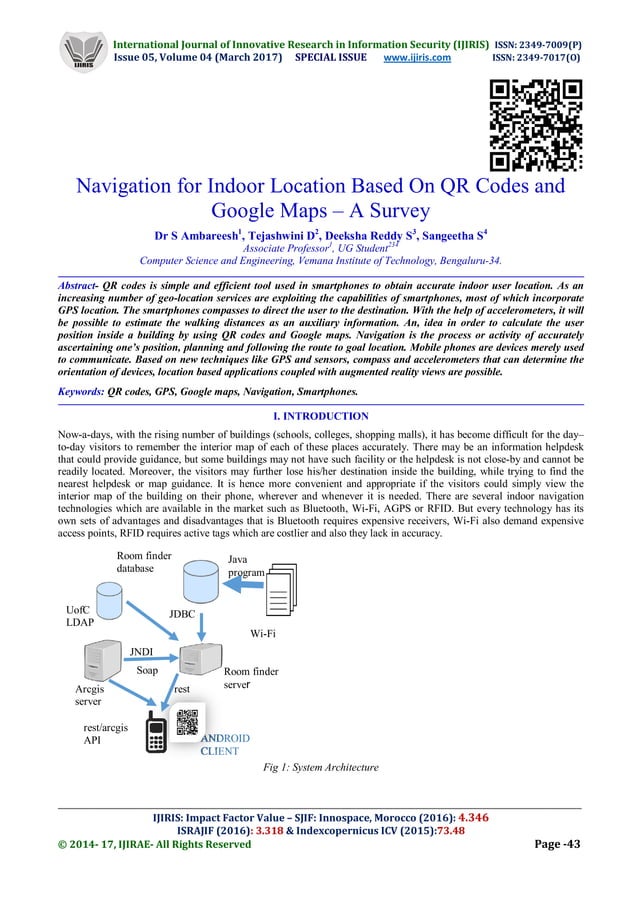 Navigation for Indoor Location Based On QR Codes and Google Maps – A Survey | PDF
