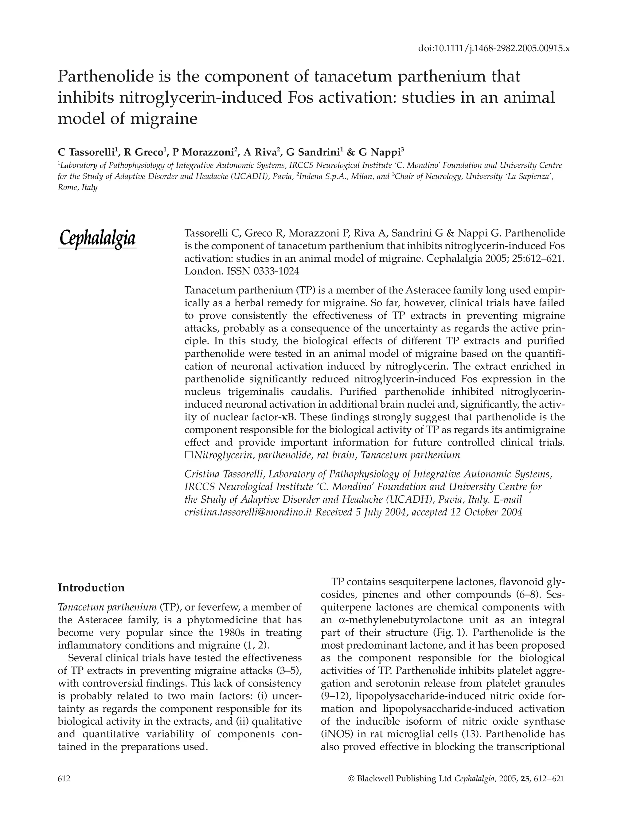 Parthenolide and Migraine | PDF