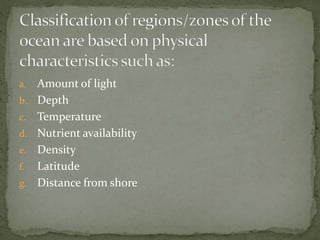 Ocean Zones and Marine Ecosystems Notes | PPTX