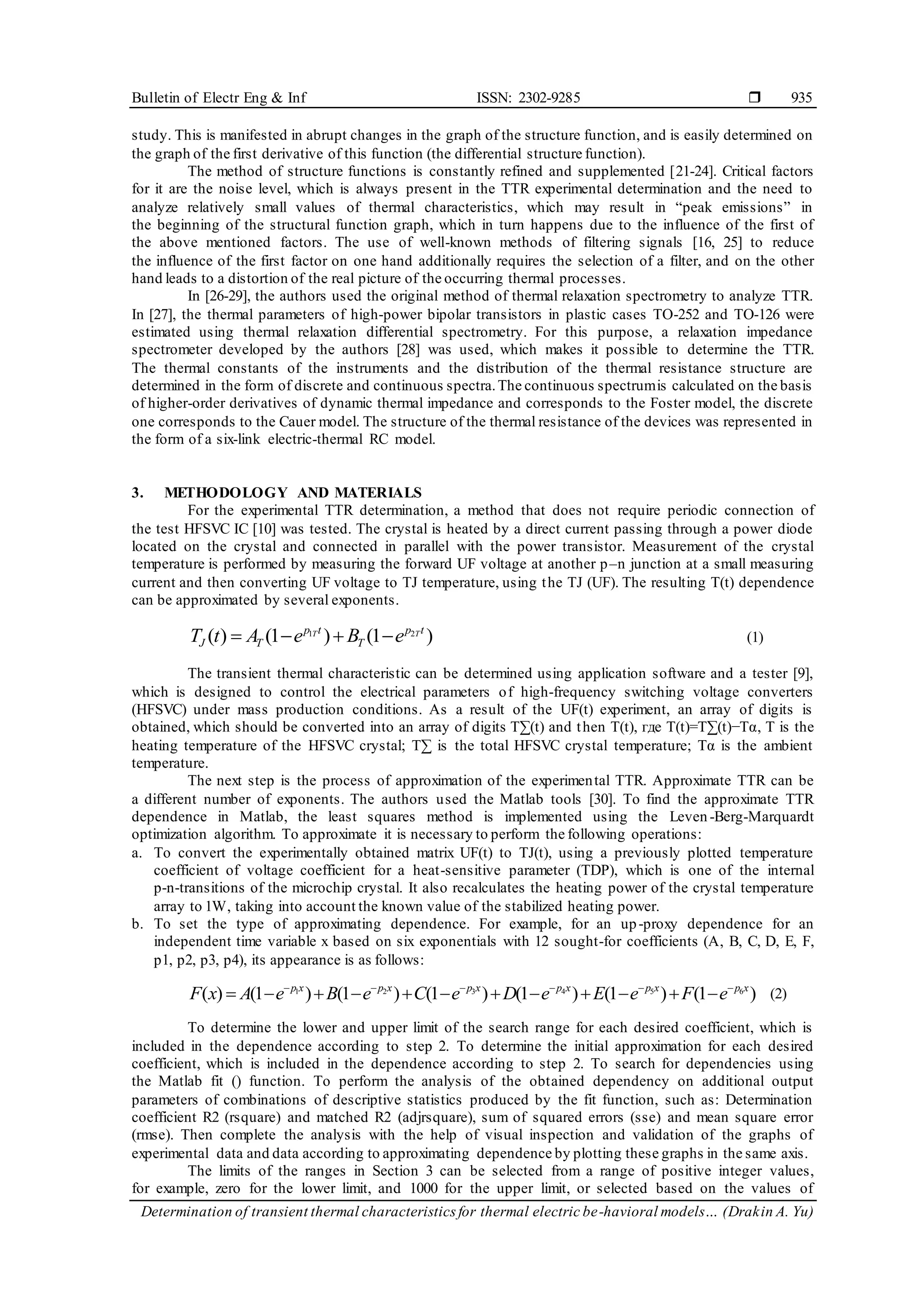 Determination of transient thermal characteristics for thermal electric behavioral models of ...