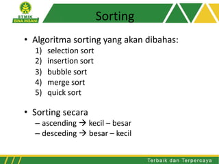 Pertemuan 10 Tehnik Sorting | PDF