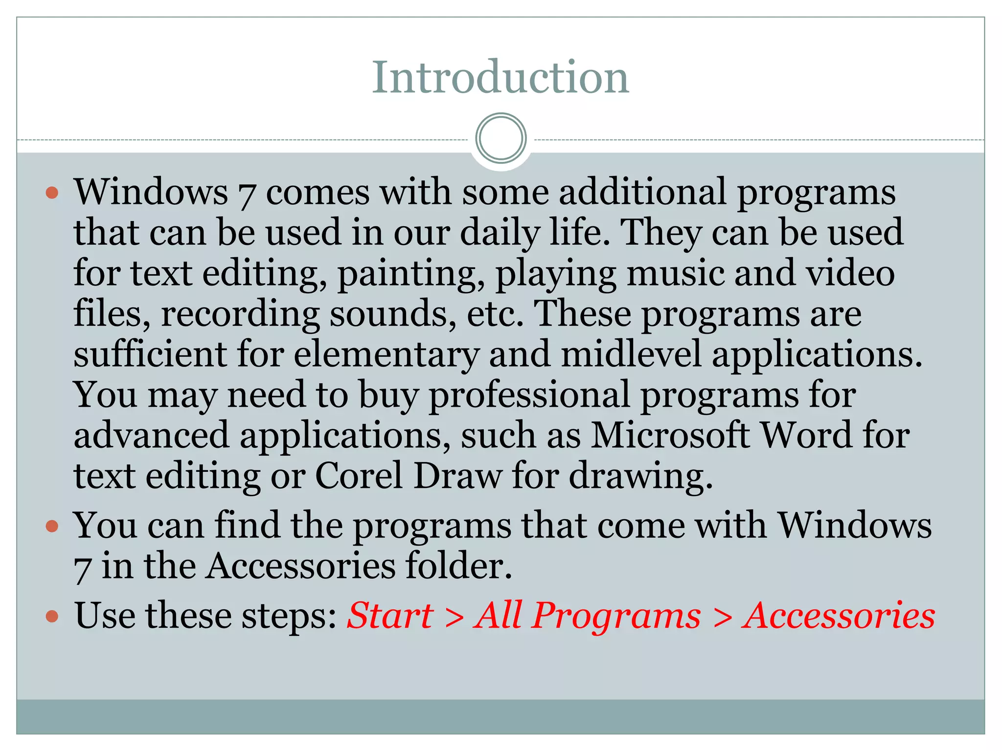 Windows 7 Accessories | PPTX