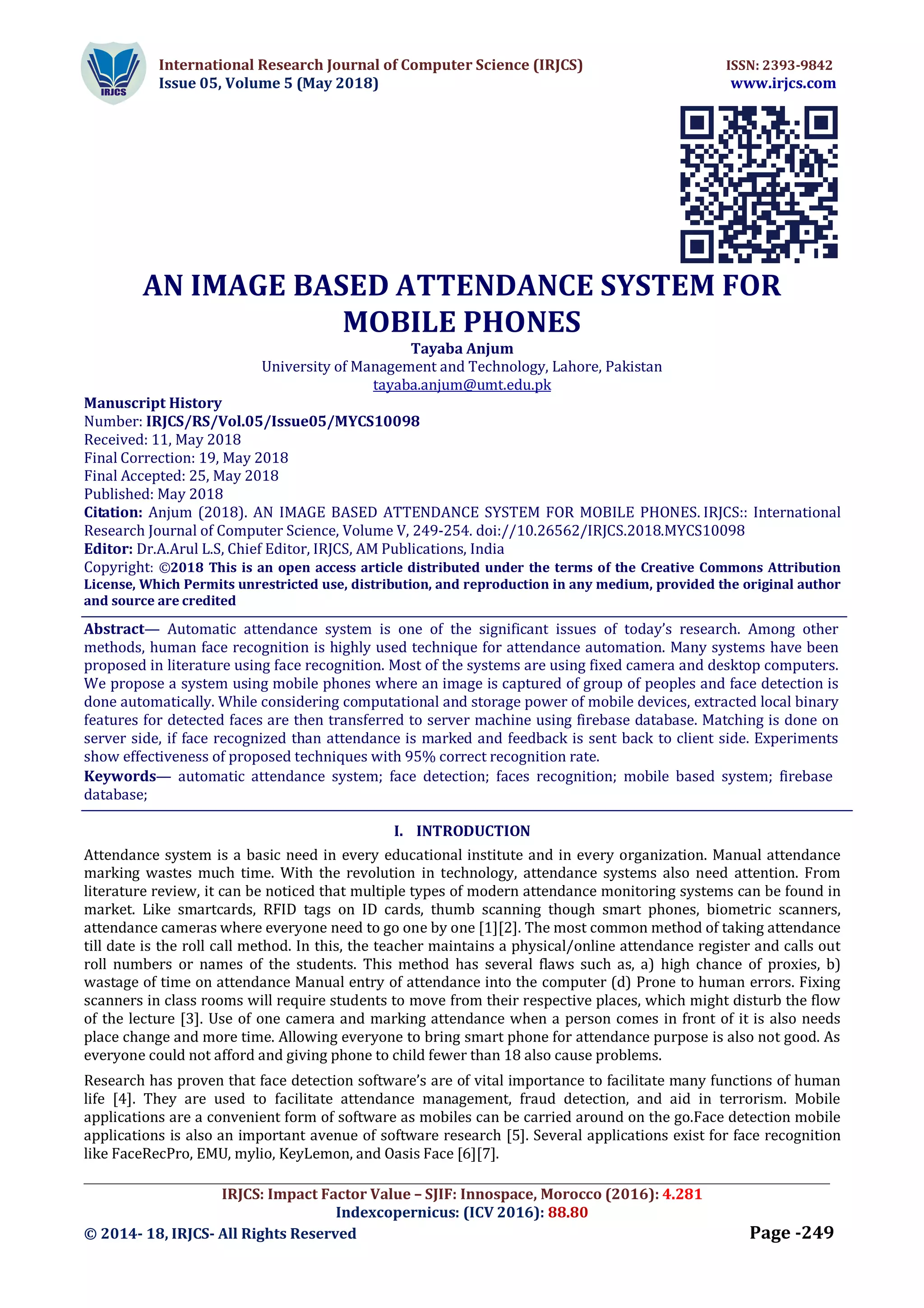 AN IMAGE BASED ATTENDANCE SYSTEM FOR MOBILE PHONES | PDF