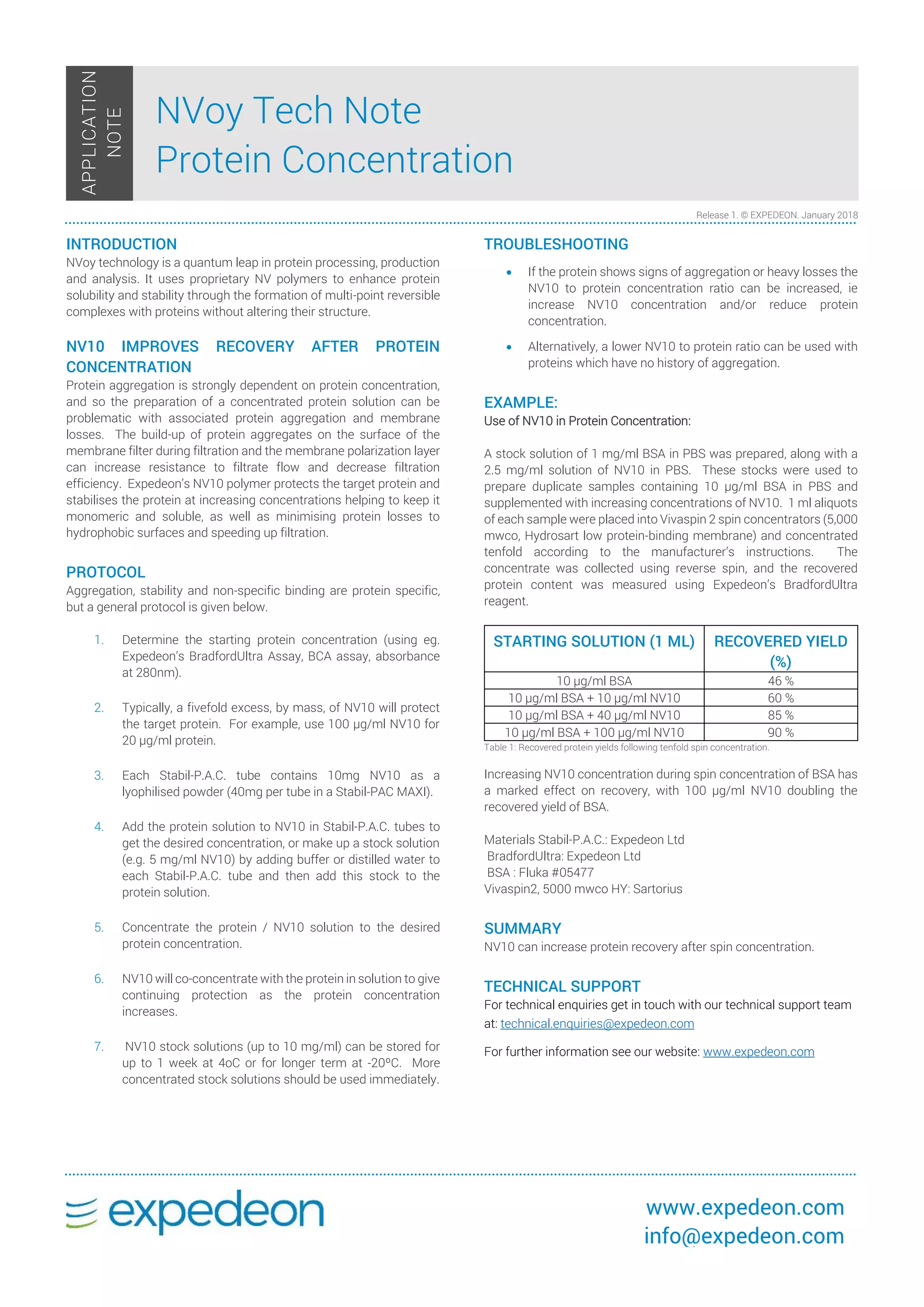Nvoy Tech note - Protein Concentration | PDF