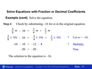 10.3 more on solving linear equations | PPTX | Homework and Study ...