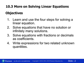 10.3 more on solving linear equations | PPTX | Homework and Study ...