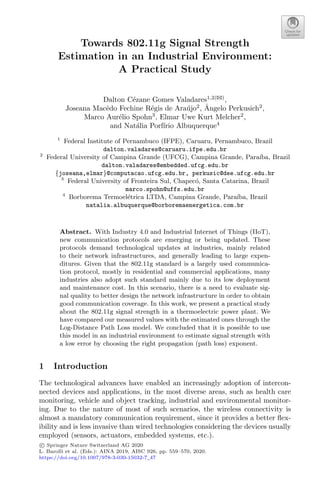 Towards 802.11g Signal Strength Estimation in an Industrial Environment: a Practical Study | PDF