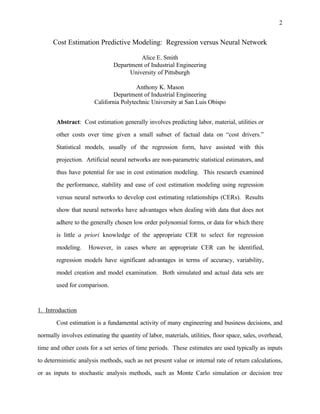 Cost Estimation Predictive Modeling: Regression versus Neural Network | PDF