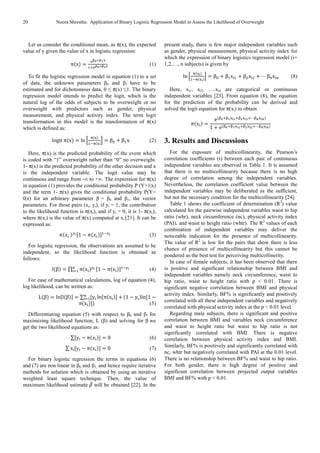 Application of Binary Logistic Regression Model to Assess the Likelihood of Overweight | PDF