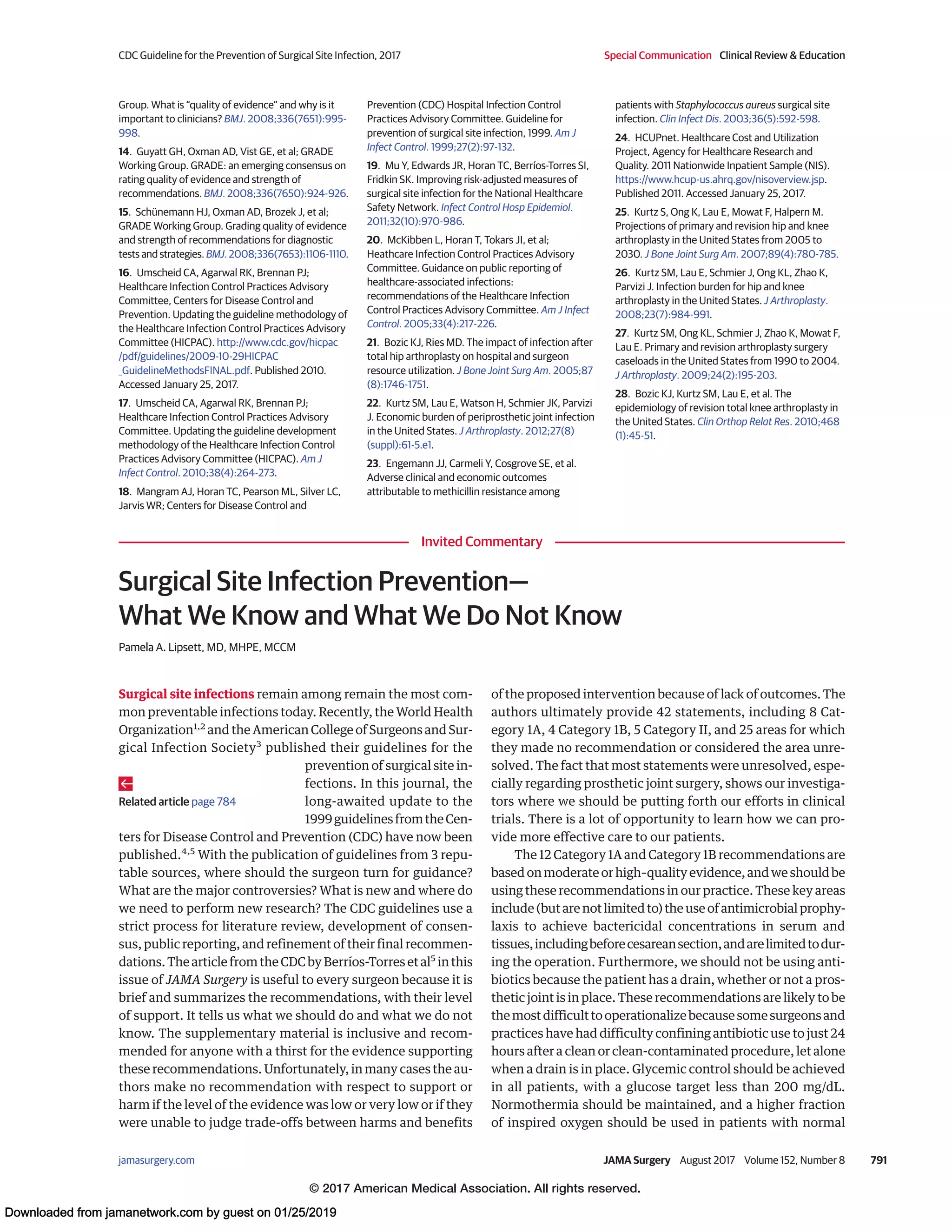 Guideline for the Prevention of Surgical Site Infection, 2017 | PDF