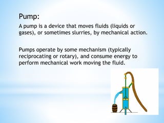 Types and uses of pumps and pipes in aquaculture farm and hatchery | PPTX