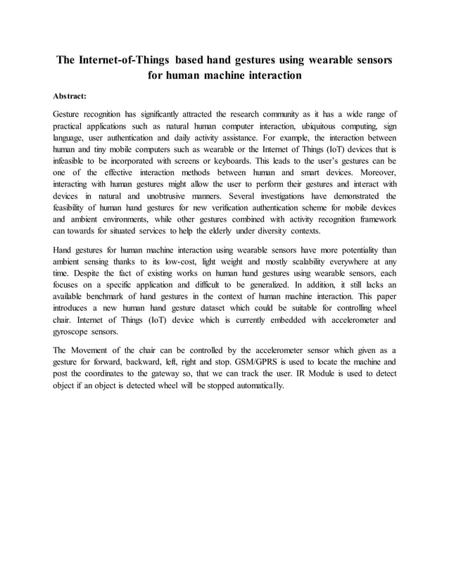 The Internet-of-Things based hand gestures using wearable sensors for human machine interaction ...
