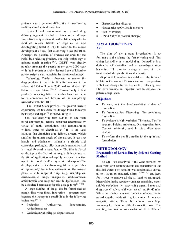 Formulation Characterization And Invitro Evaluation Of Loratidine Oral Thin Films For Rapid