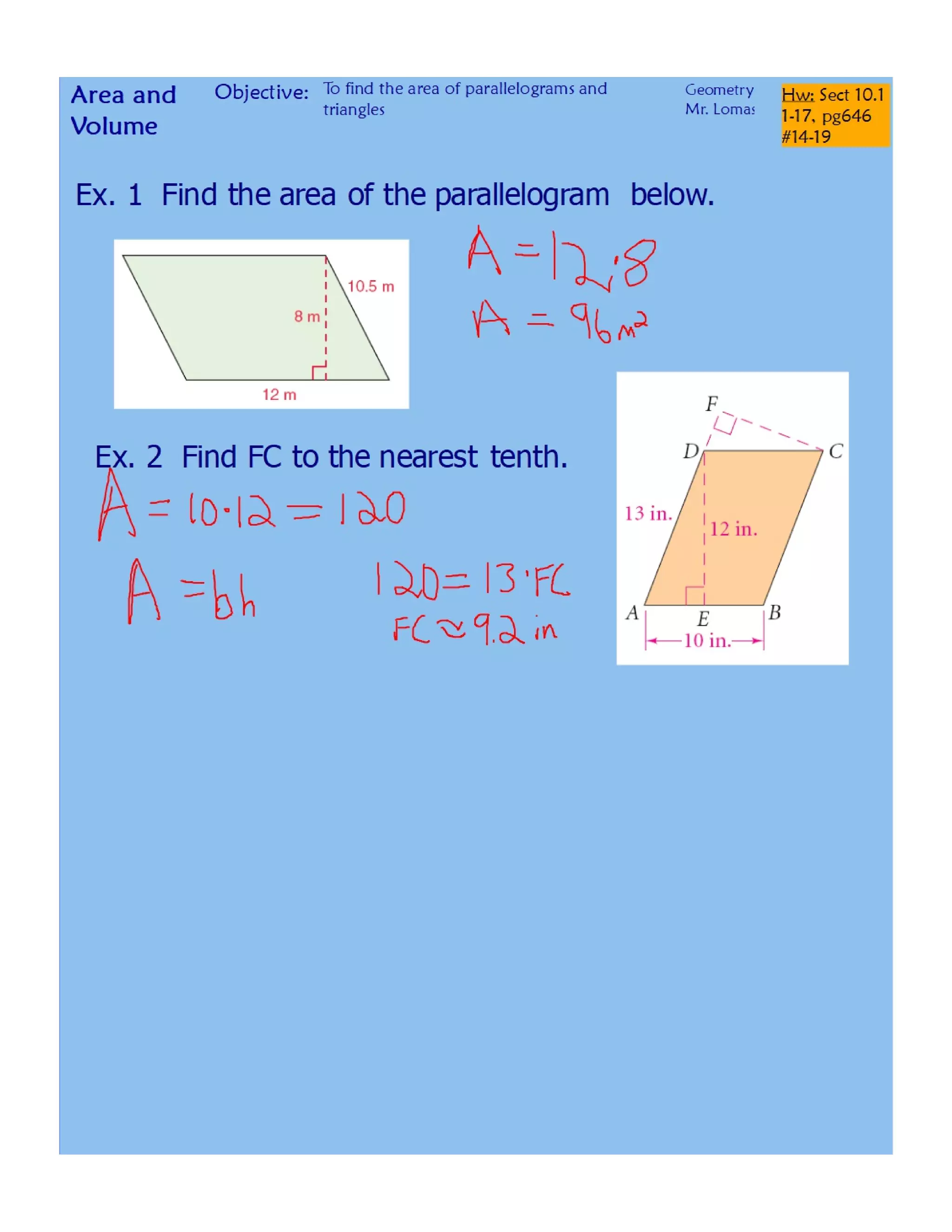 10 1 areas of parallelograms and triangles | PDF | Physics | Science