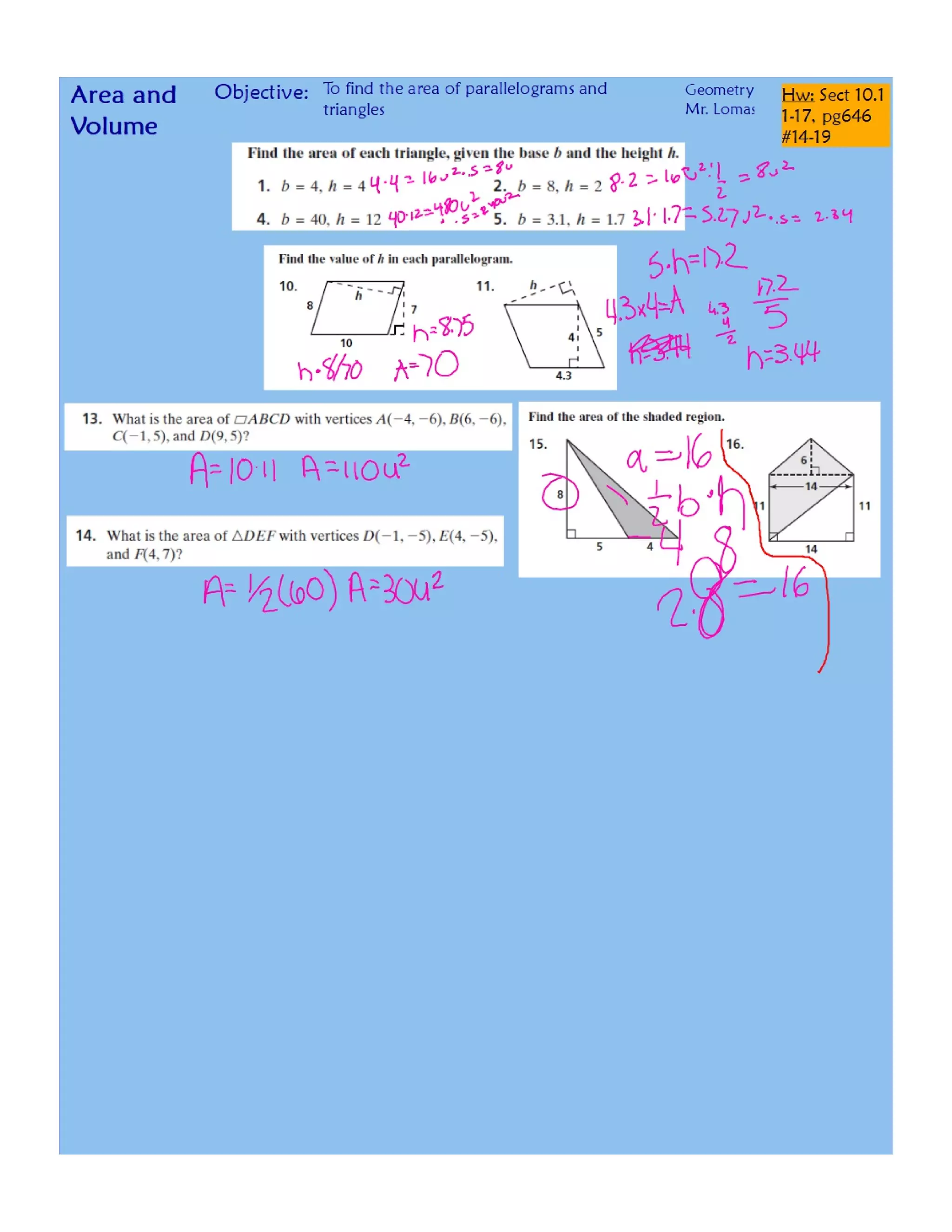 10 1 areas of parallelograms and triangles | PDF | Physics | Science