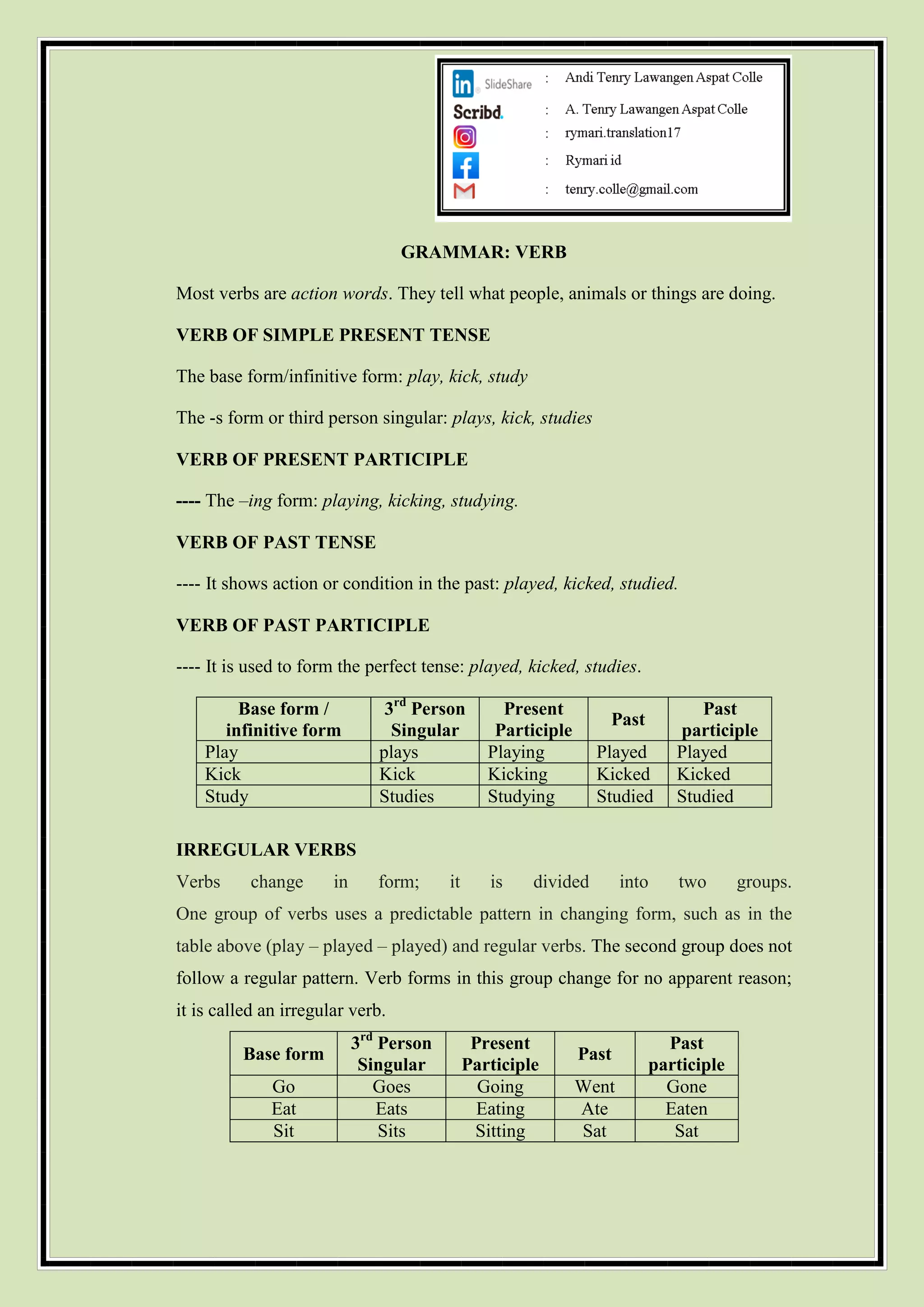 GRAMMAR: VERB | PDF | Free Download