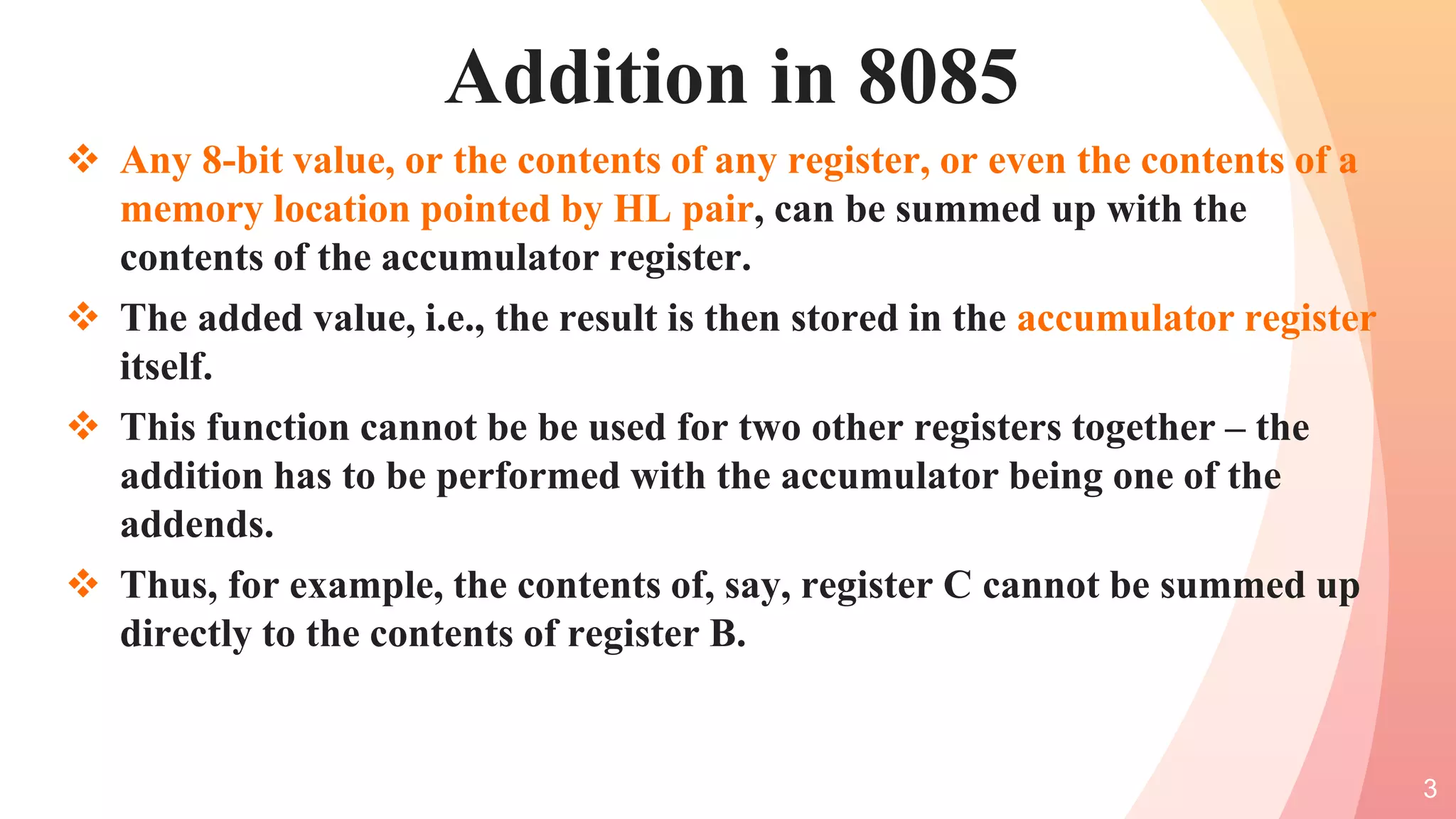 ARITHMETIC OPERATIONS IN 8085 MICROPROCESSOR | PPTX