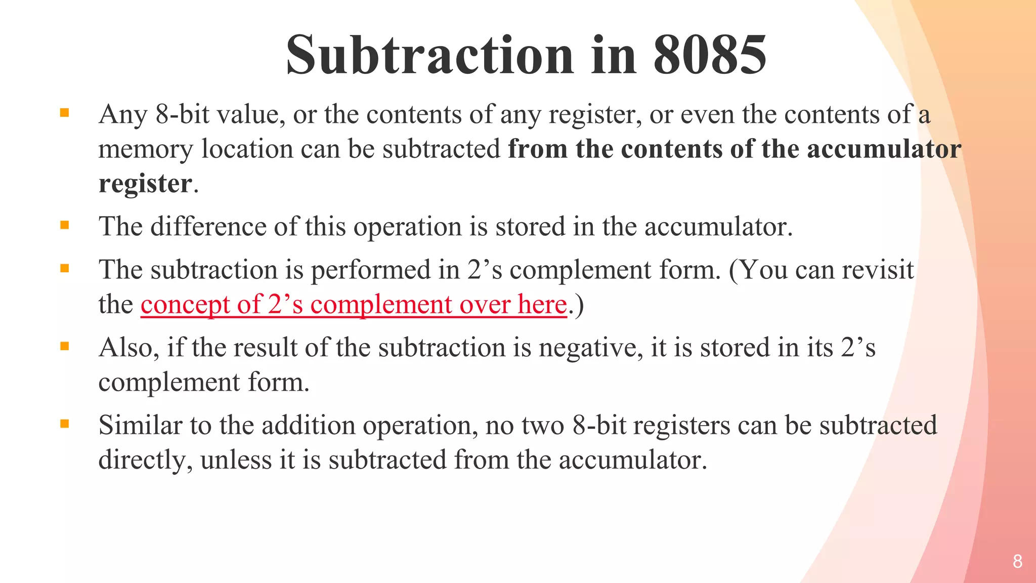 ARITHMETIC OPERATIONS IN 8085 MICROPROCESSOR | PPTX