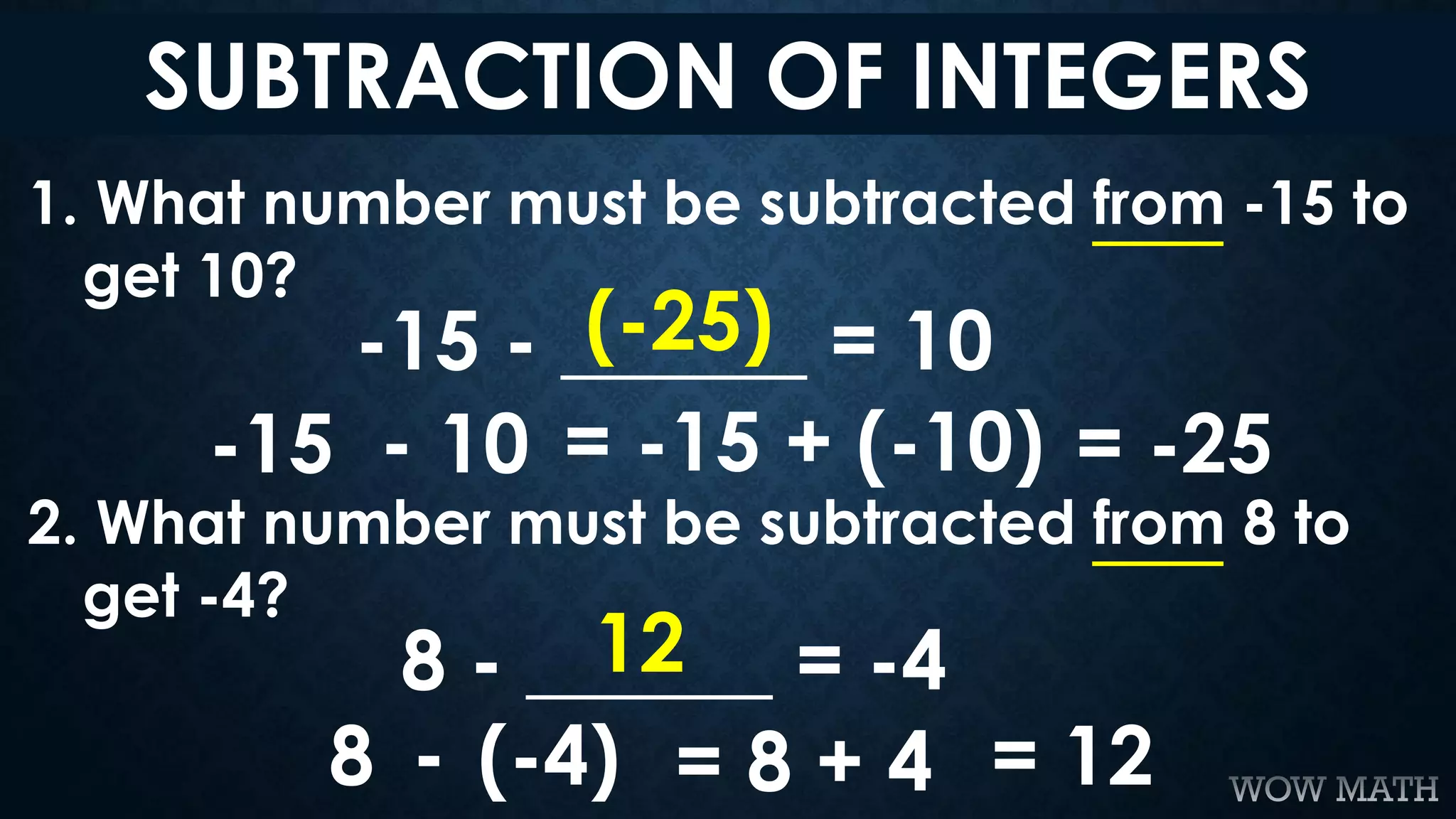 Subtraction of Integers | PDF