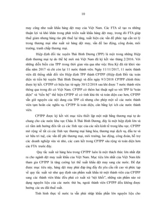 Luận án: Phát triển xuất khẩu hàng dệt may Việt Nam khi tham gia Hiệp định đối tác xuyên Thái ...