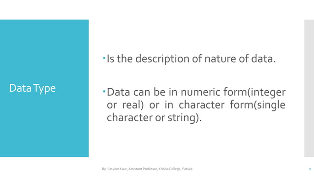 Data types in C | PPTX | Programming Languages | Computing