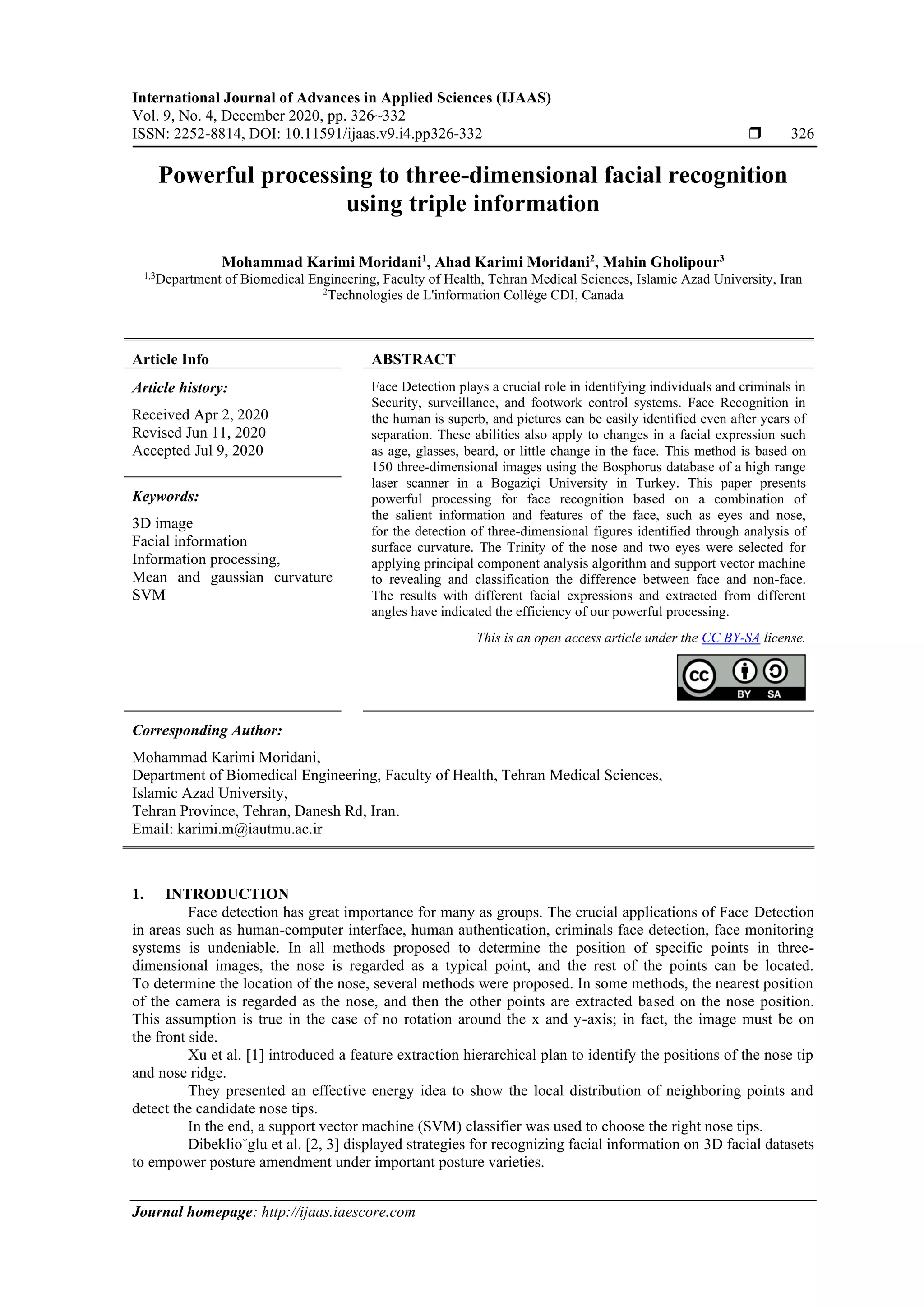 Powerful processing to three-dimensional facial recognition using triple information | PDF