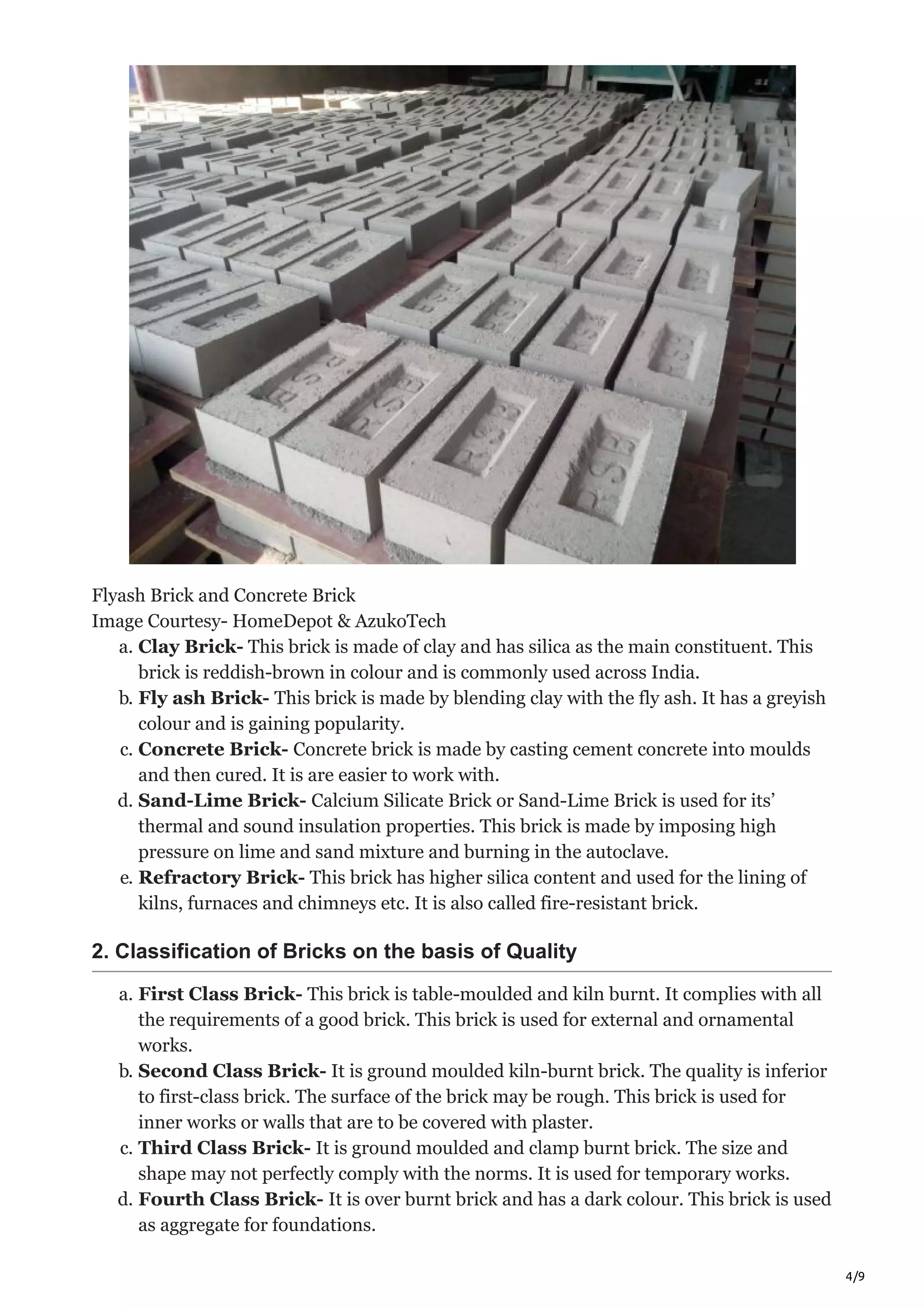 Bricks- Size, Classification, Composition & Quality Control | PDF