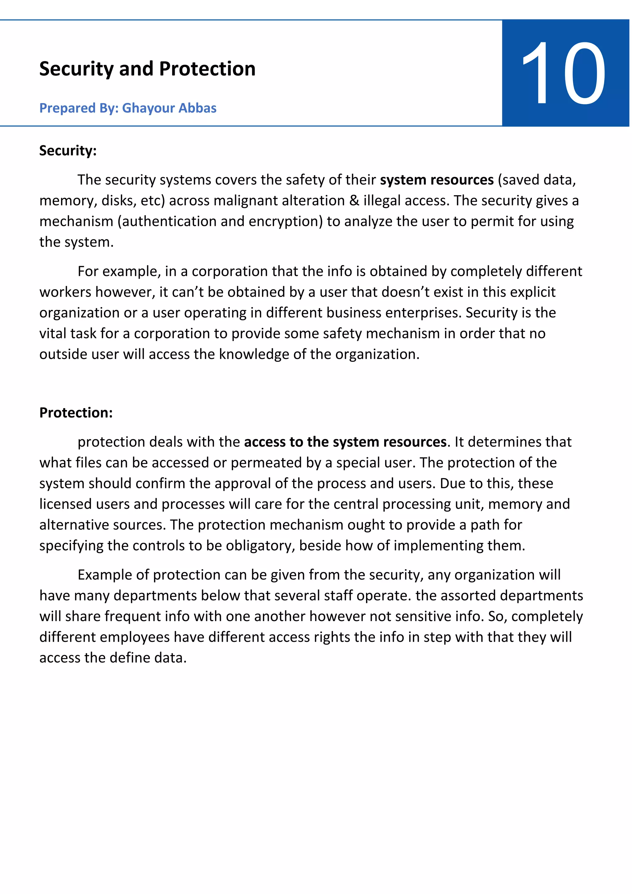 CSI-503 - 10. Security & Protection (Operating System) | PDF