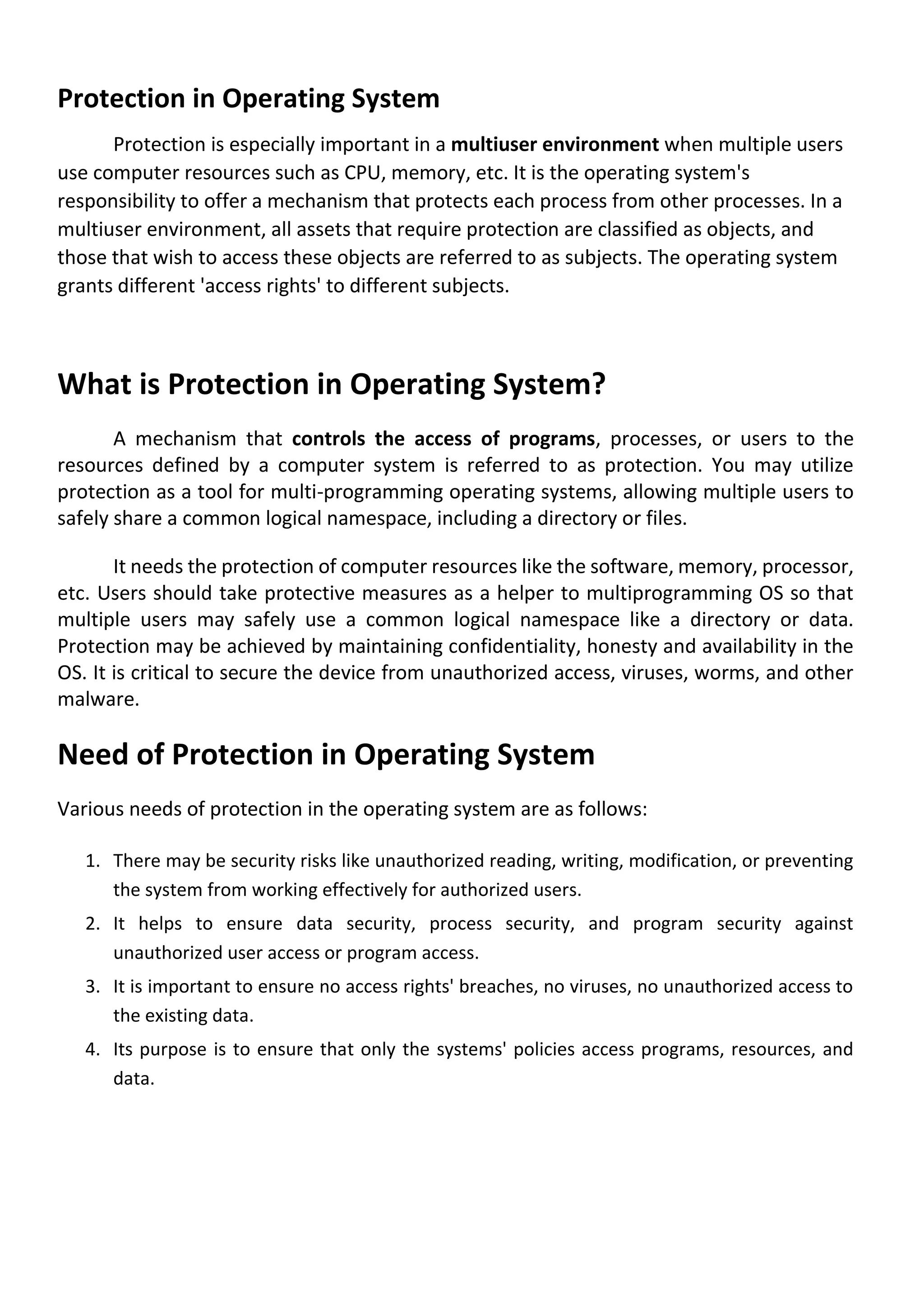 CSI-503 - 10. Security & Protection (Operating System) | PDF