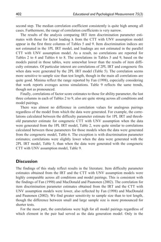 Relationships Among Classical Test Theory and Item Response Theory ...
