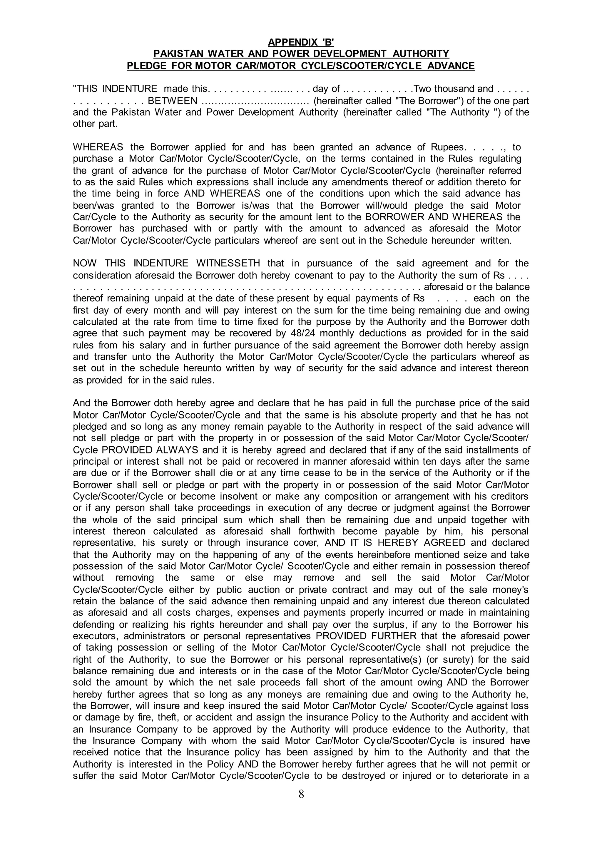 10. WAPDA Rules Advances of M Car, Cycles , Scotr, Cycles 1962.DOC