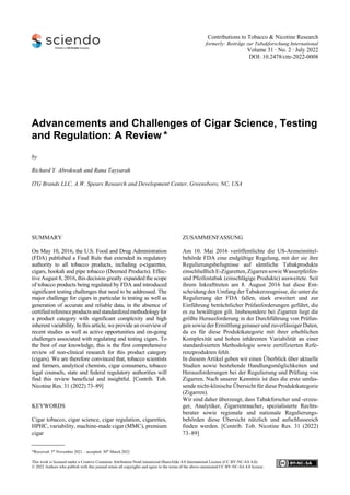 Advancements and Challenges of Cigar Science, Testing and Regulation: A ...