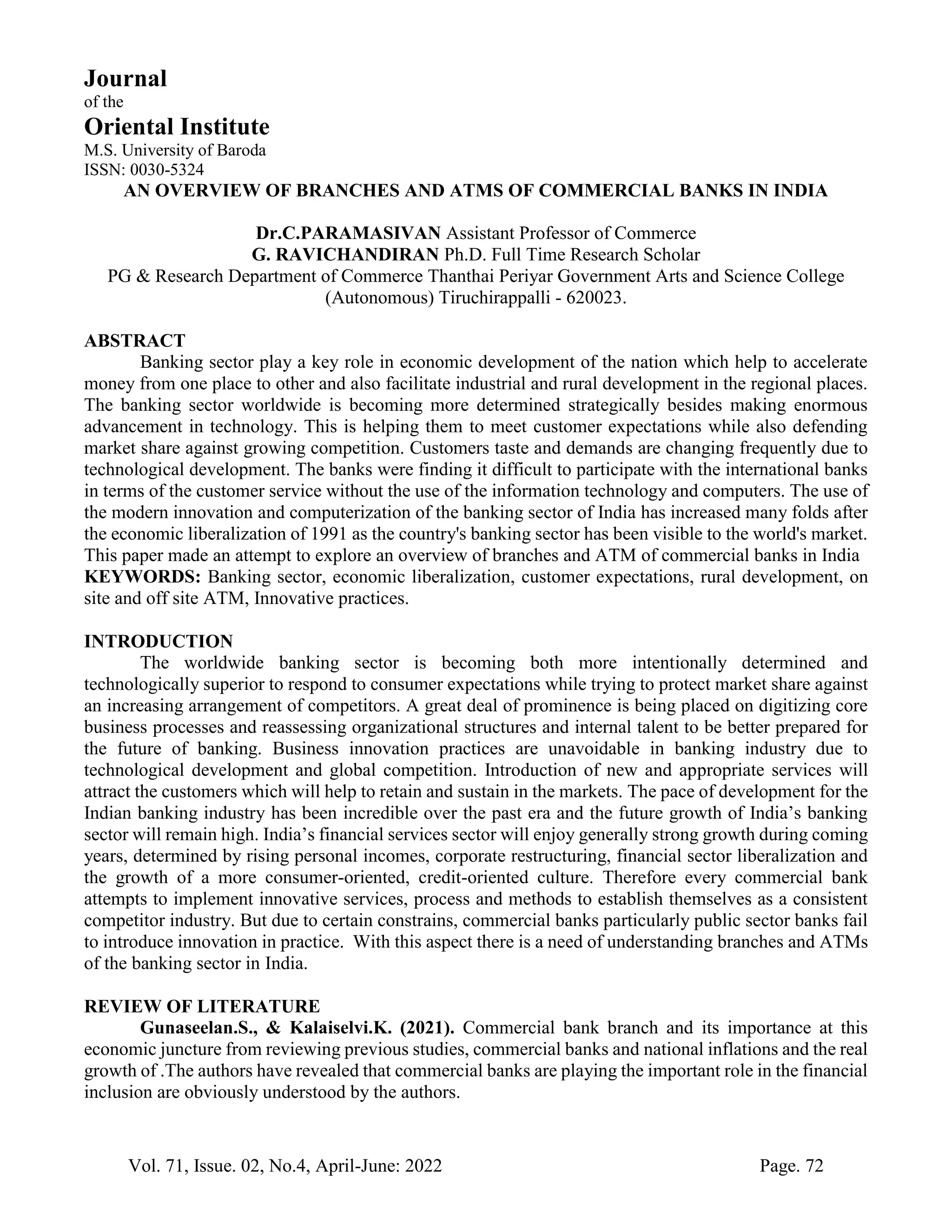 AN OVERVIEW OF BRANCHES AND ATMS OF COMMERCIAL BANKS IN INDIA | PDF