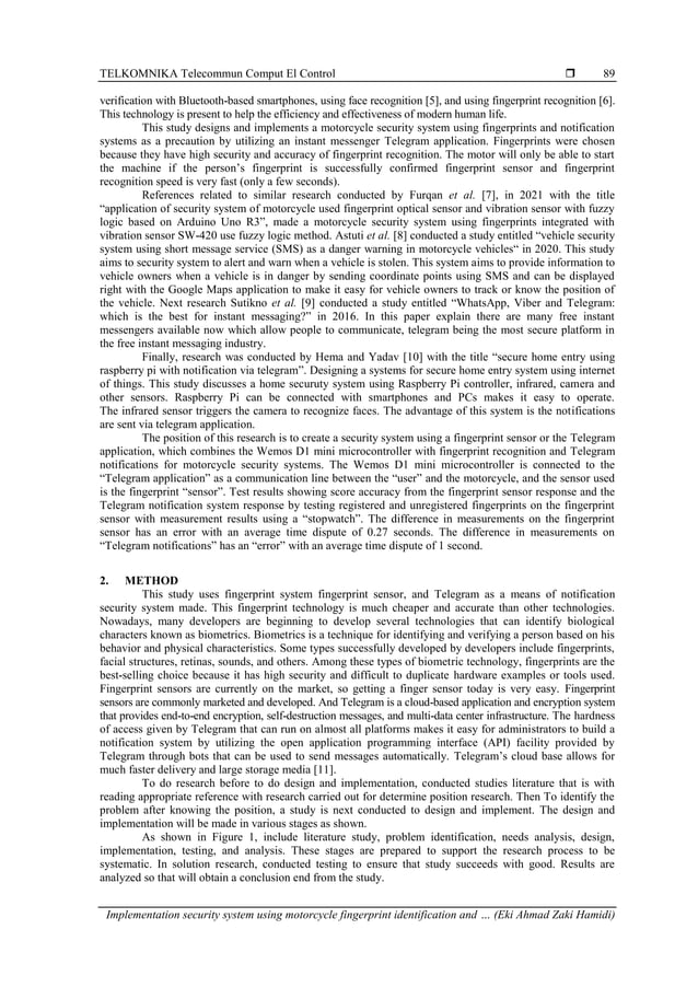 Implementation security system using motorcycle fingerprint identification and notification ...