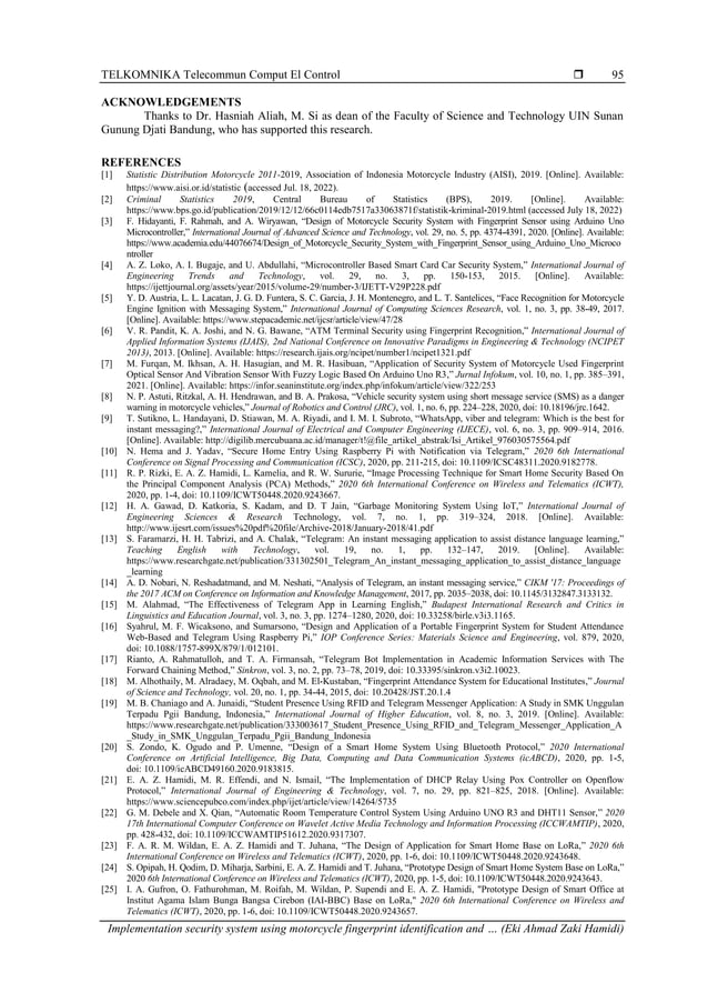 Implementation security system using motorcycle fingerprint identification and notification ...