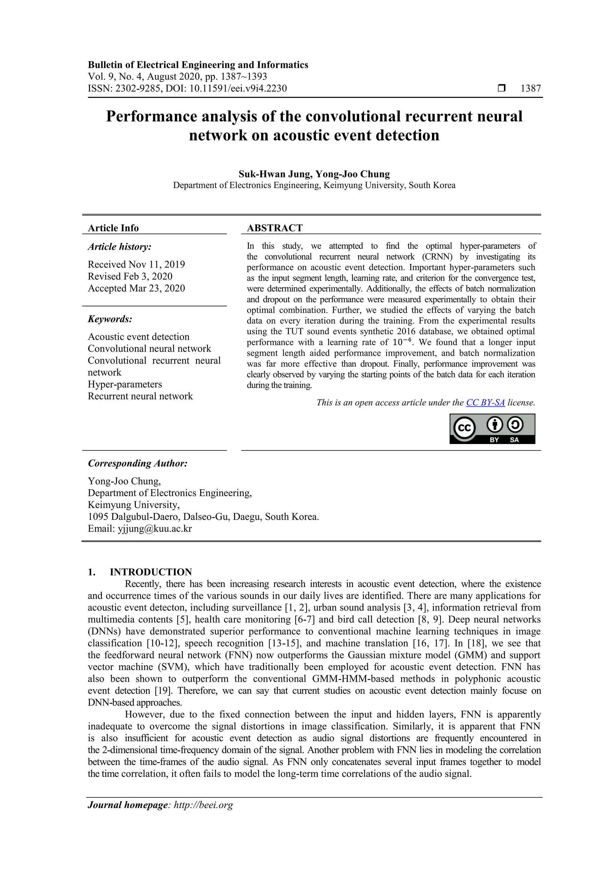 Performance Analysis Of The Convolutional Recurrent Neural Network On Acoustic Event Detection