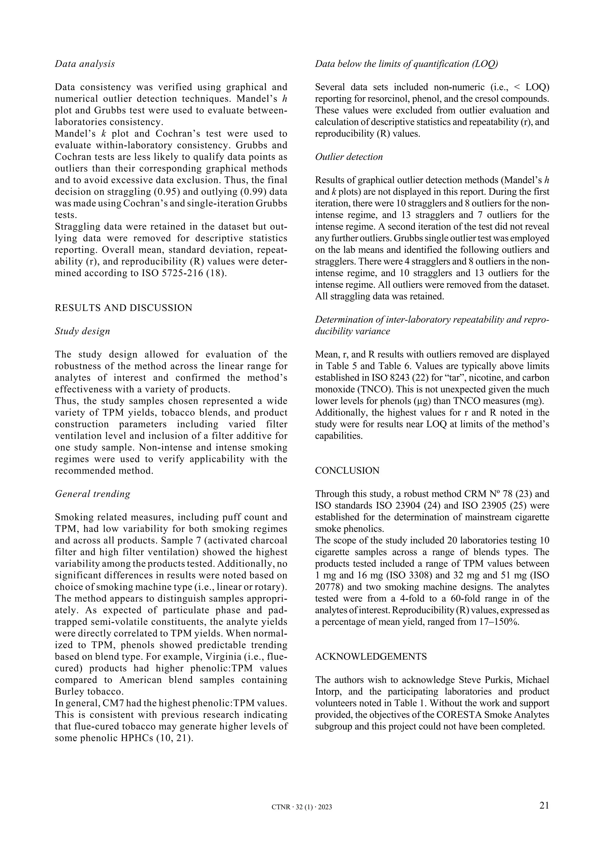 Selected Phenolic Compounds in Mainstream Cigarette Smoke, CORESTA ...