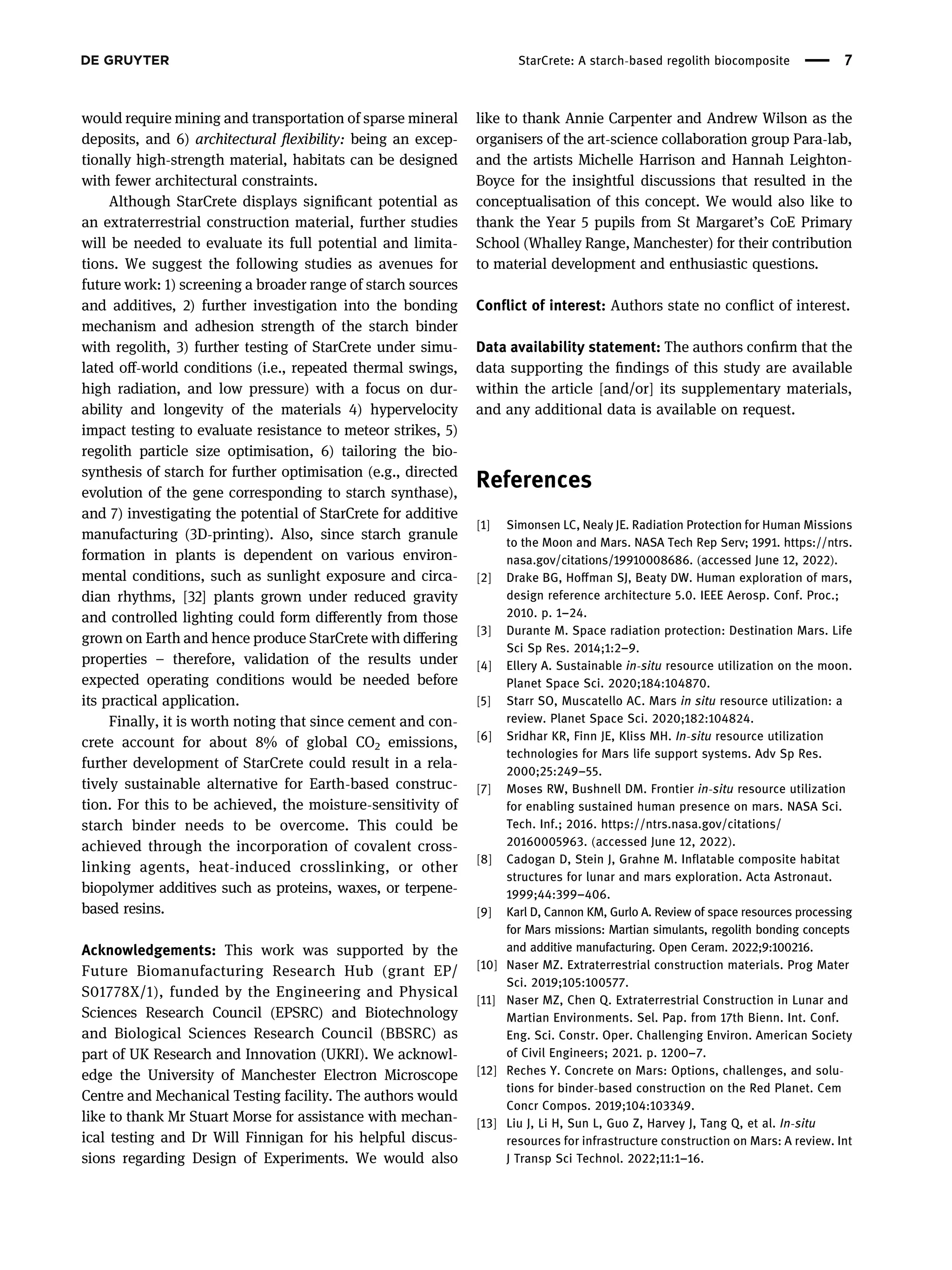 StarCrete: A starch-based biocomposite for offworld construction | PDF