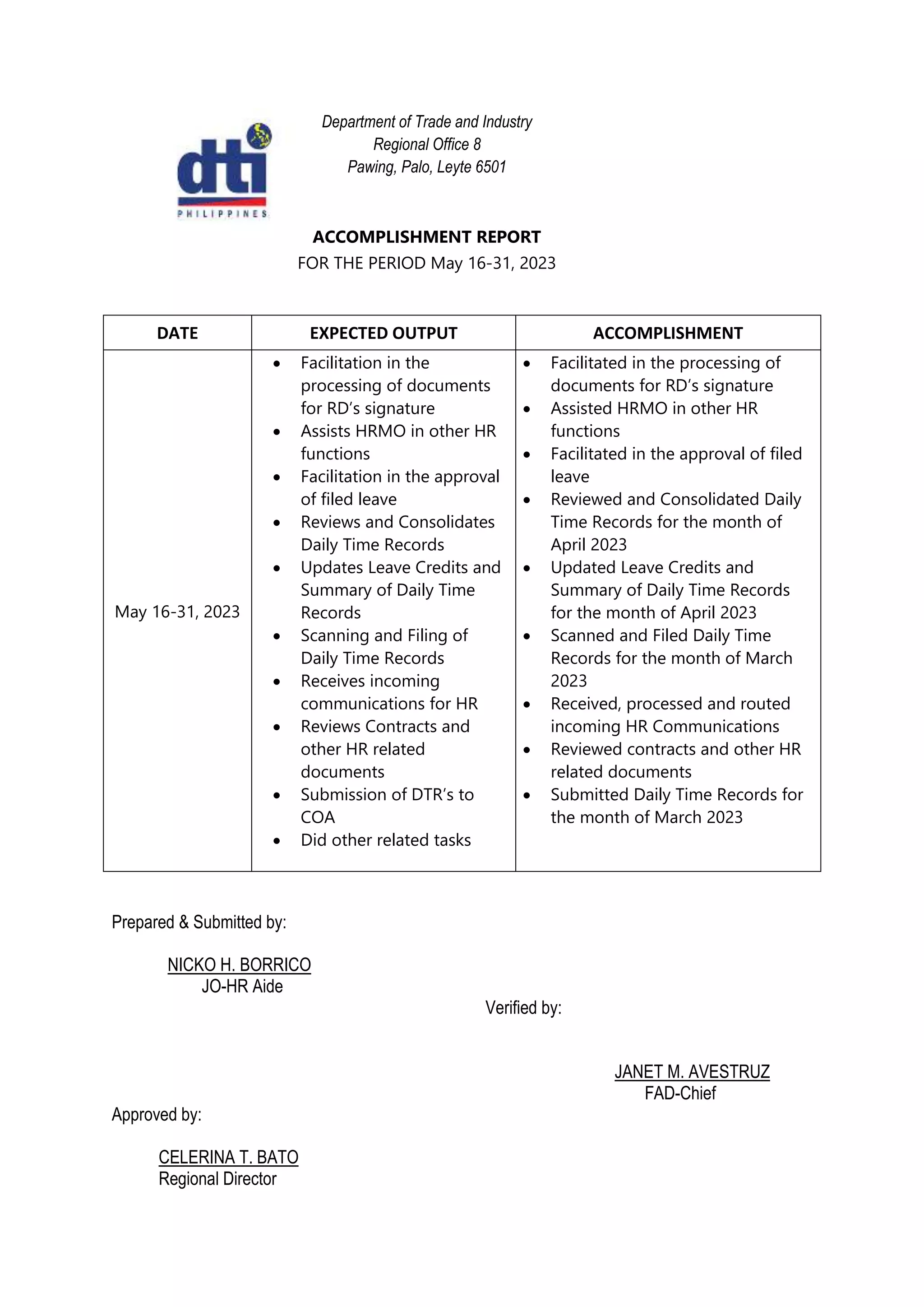 10. Accomplishment Report May 16-31, 2023.docx