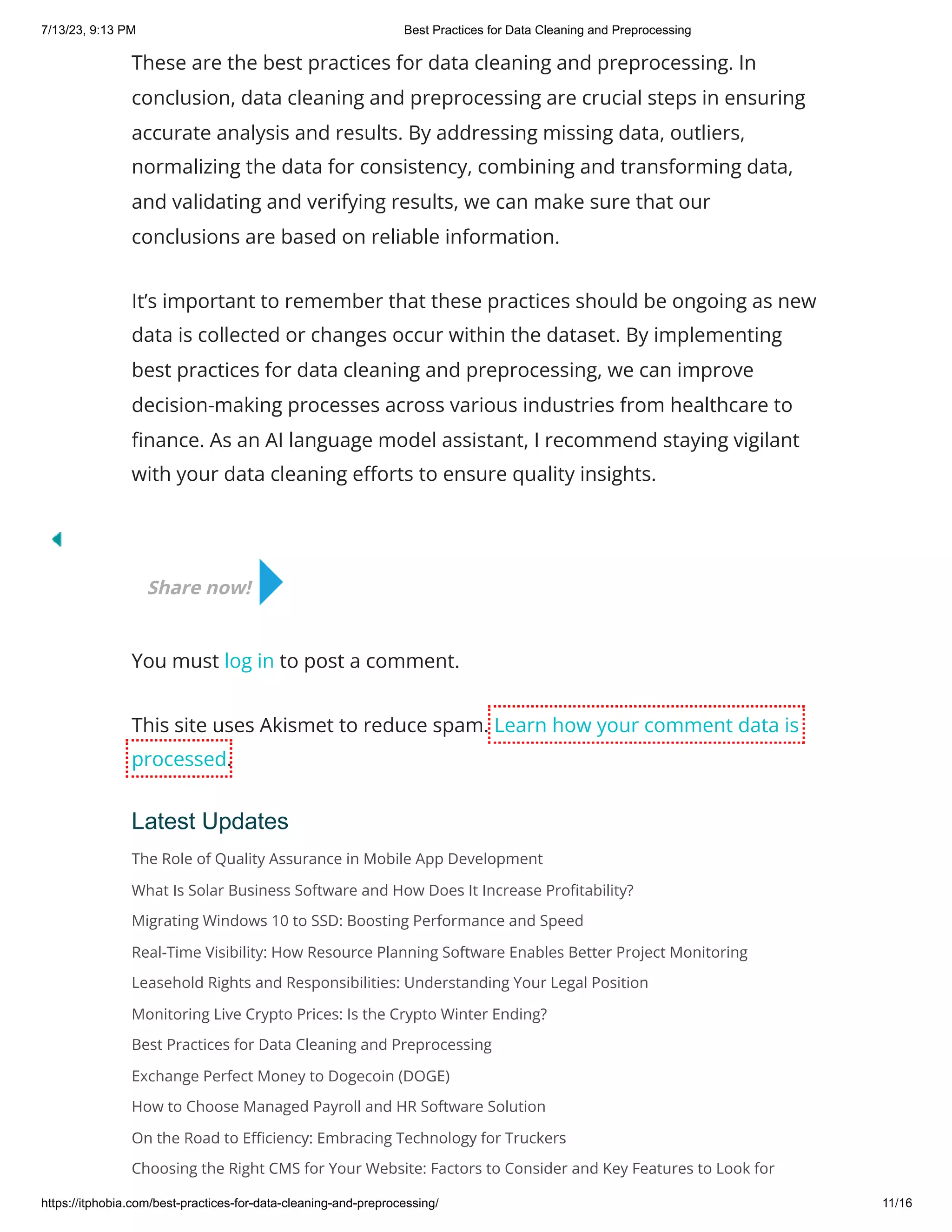Best Practices for Data Cleaning and Preprocessing | PDF