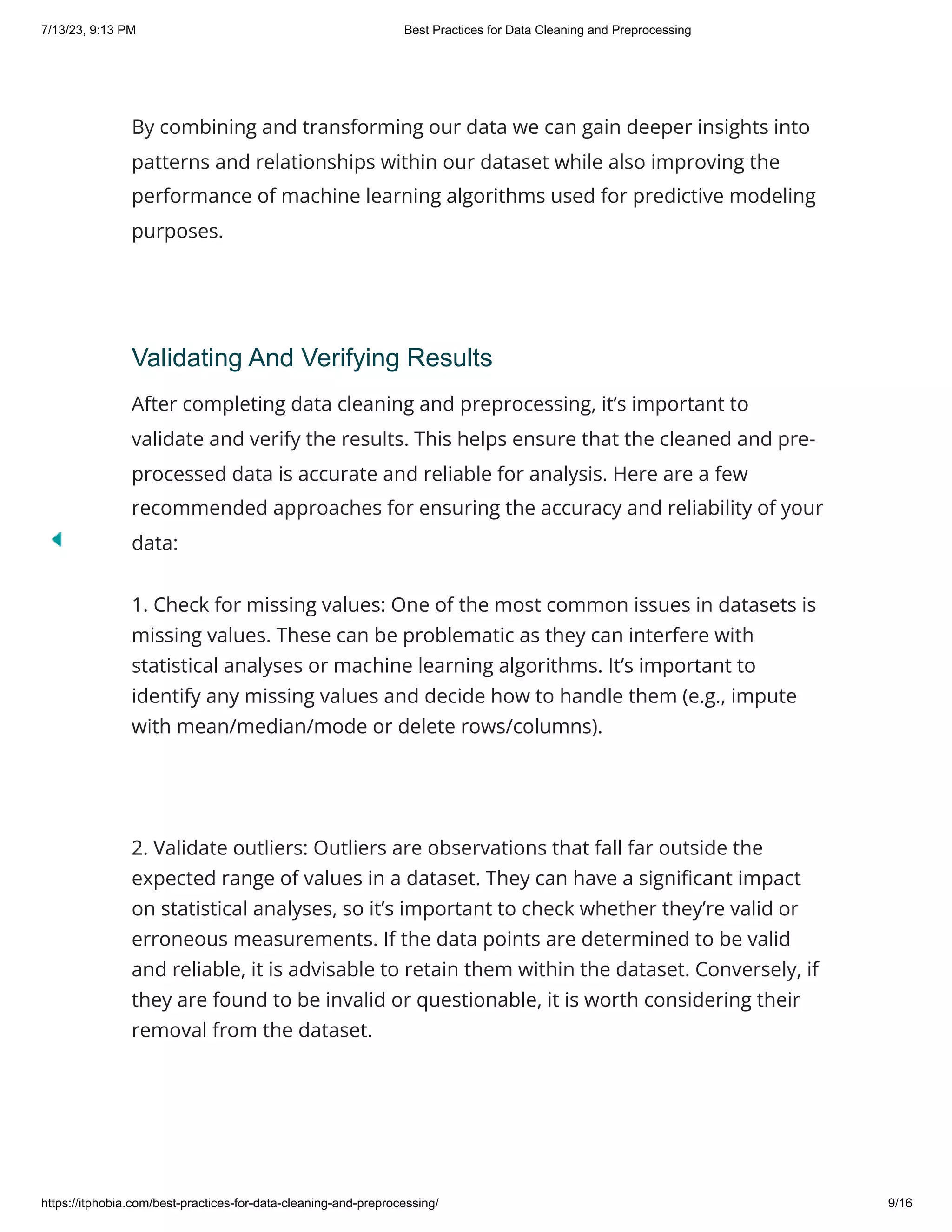 Best Practices for Data Cleaning and Preprocessing | PDF