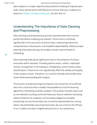 Best Practices for Data Cleaning and Preprocessing | PDF