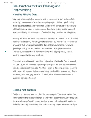 Best Practices for Data Cleaning and Preprocessing | PDF