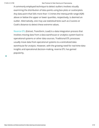 Best Practices for Data Cleaning and Preprocessing | PDF